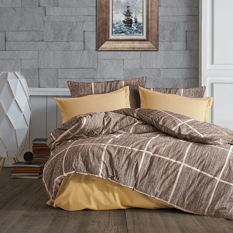 Mille Notti Ocher Square Pamučna posteljina za bračni ležaj, 200x220 cm, Braon-oker