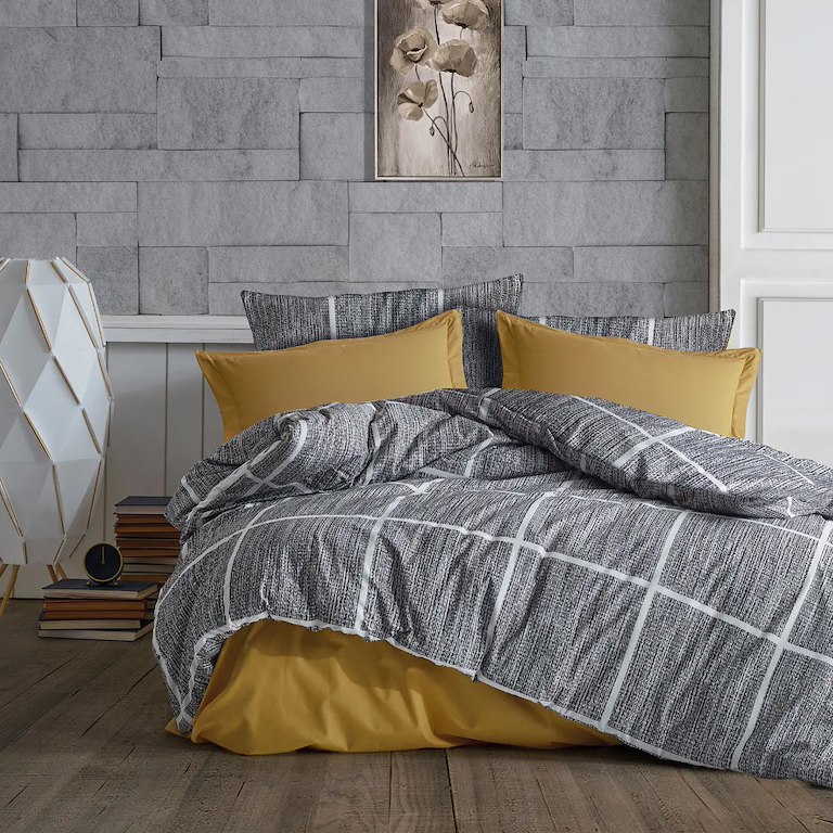 Mille Notti Silver Square Pamučna posteljina za bračni ležaj, 200x220 cm, Sivo-plava