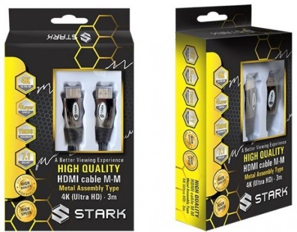 STARK kabl HDMI M-M, pozlaćen 4K(Ultra HD), metalno kućište, podržava 3D, 3m
