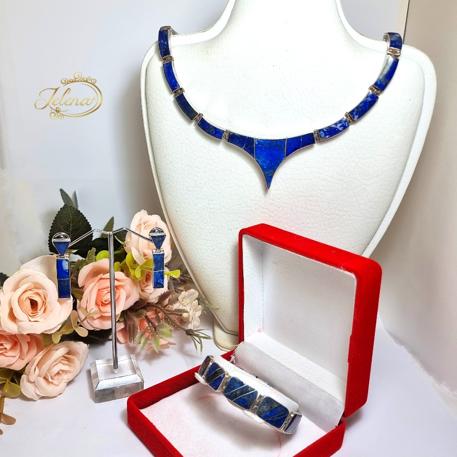 1485 Komplet ogrlica,minđuše,narukvica lapis lazuli
