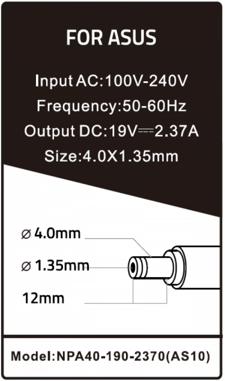 NPA40-190-2370 (AS10) ** Gembird punjac za laptop 40W-19V-2.37A, 4.0x1.35mm black