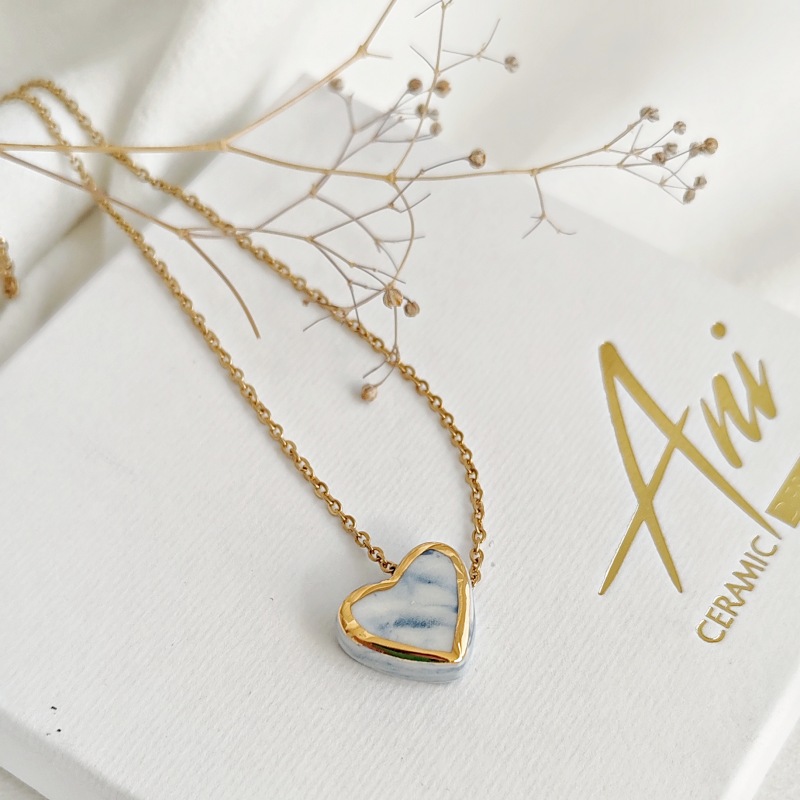 Necklace Hearts Blue Marble