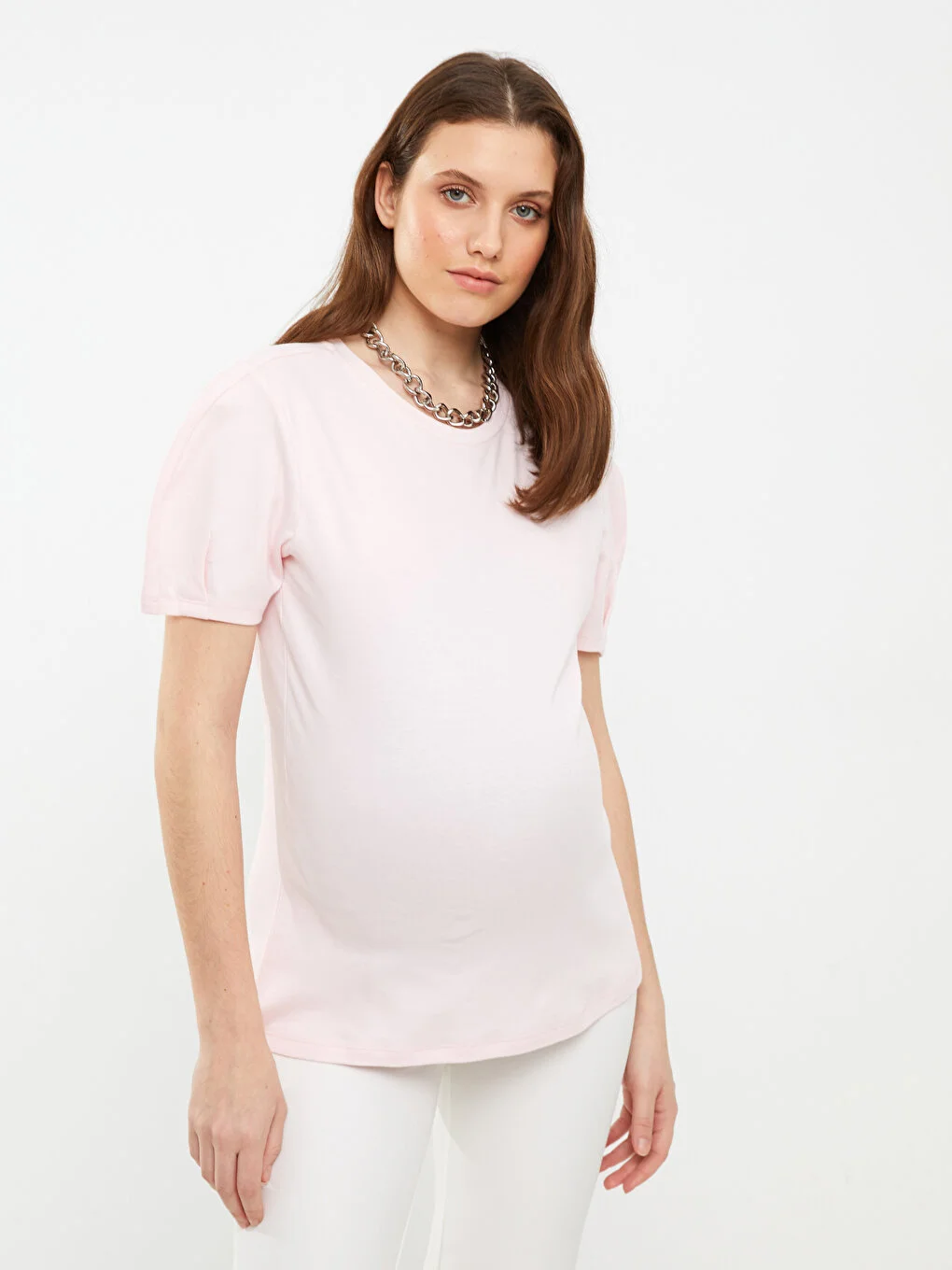 LCWAIKIKI Maternity Jednostavna pamučna ženska majica za trudnice sa okruglim izrezom kratkih rukava