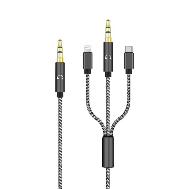 Adapter audio 3-in-1 3.5mm na Type-C + AUX + Lightning,, crna