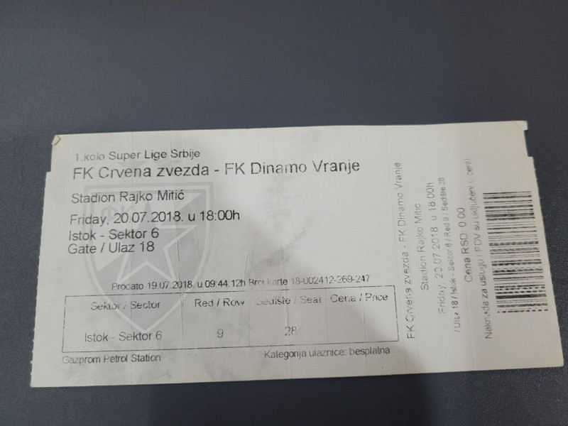 Fk Crvena Zvezda - Fk Fk Dinamo Vranje 20.07.2018.