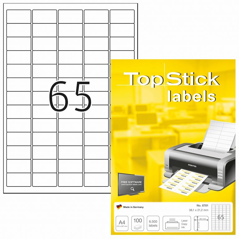 Etikete TOPSTICK 38,1x21,2 A4/65 1/100 zaobljene ivice