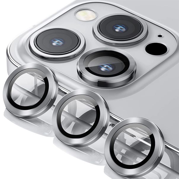 Zaštita za kameru Ring za iPhone 15 Pro Max, srebrna