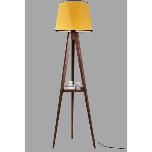 Sehbalı tripod lambader ceviz altıgen hardal abajurlu Mustard Brown Floor Lamp
