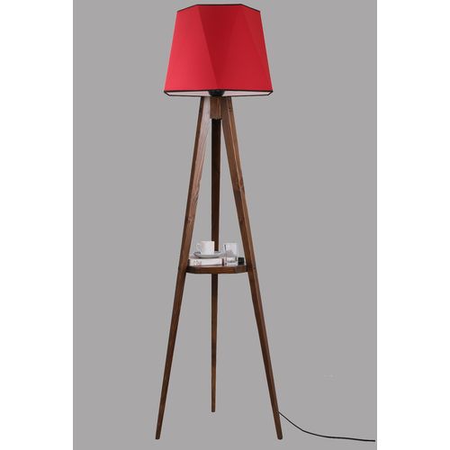 Sehbalı tripod lambader ceviz altıgen kırmızı abajurlu Red Brown Floor Lamp