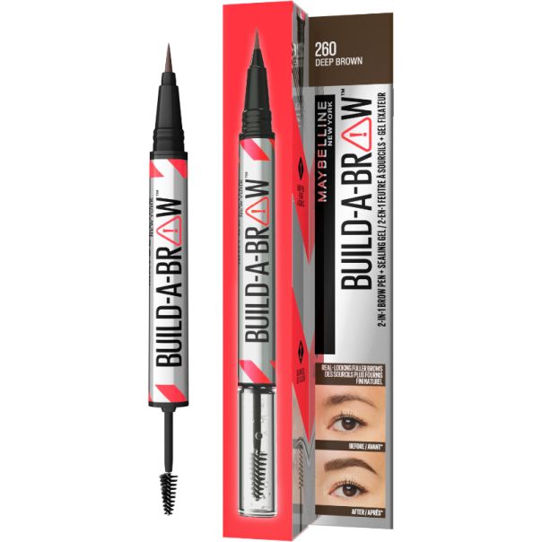 MAYBELLINE New York Build-A-Brow Olovka za obrve i gel za fiksiranje, 2u1, 260 deep brown