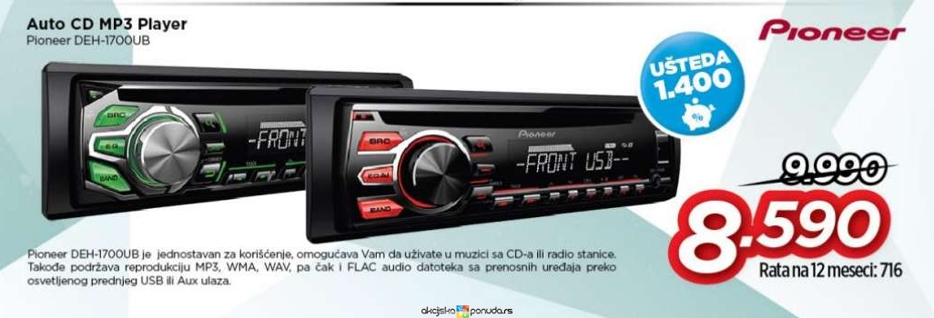 Pioneer auto CD MP3 Player DEH-1700UB, Pioneer