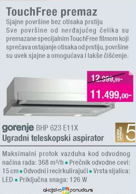 Kuhinjski teleskopski aspirator Gorenje BHP623E11X, Gorenje