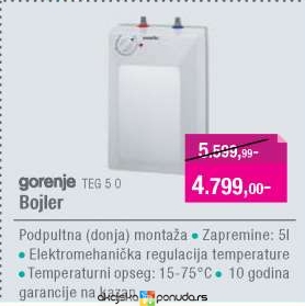 Protočni bojler Gorenje TEG 5 0 donja montaža 5l, Gorenje