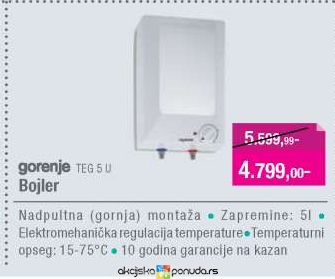 Protočni bojler Gorenje TEG 5 U, 5l, Gorenje