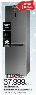 Frižider sa zamrzivačem Indesit, L18FF1OX, Indesit