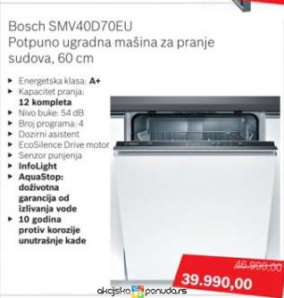 Bosch ugradna mašina za pranje sudova SMV40D70EU, Bosch