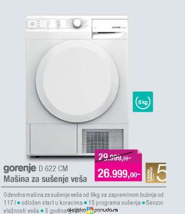 Mašina za sušenje veša Gorenje D622CM, Gorenje