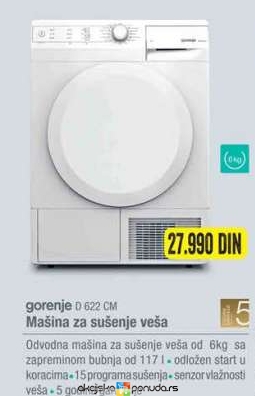 Mašina za sušenje veša Gorenje D622CM, Gorenje