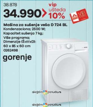 Mašina za sušenje veša Gorenje D724BL, Gorenje