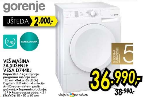 Mašina za sušenje veša Gorenje D744BJ, Gorenje