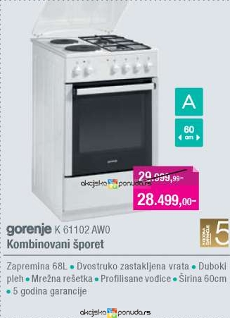 Kombinovani šporet Gorenje K61102AW0, Gorenje