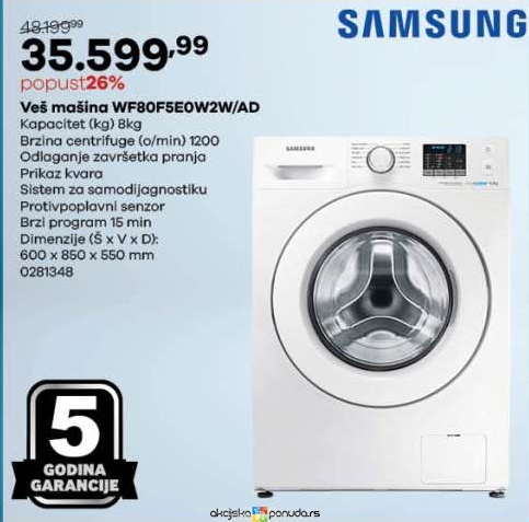 Veš mašina Samsung, WF80F5E0W2W/AD, Samsung