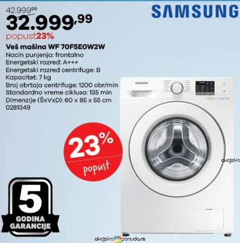 Veš mašina Samsung, WF70F5E0W2W, Samsung