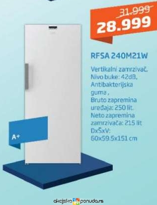 Zamrzivač Beko RFSA240M21W, Beko