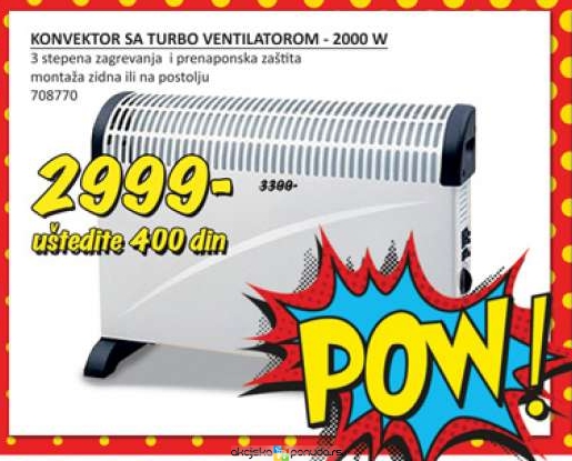 Konvektor za grejanje sa turbo ventilatorom, 2000W, grejanje