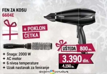 Fen za kosu BaByliss 6604E, plus poklon četka, Babyliss