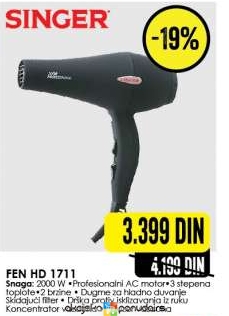 Fen za kosu Singer HD1711, Singer