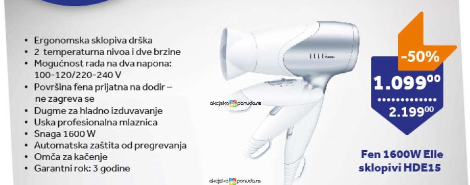 Fen za kosu sklopivi Elle HDE15, Elle