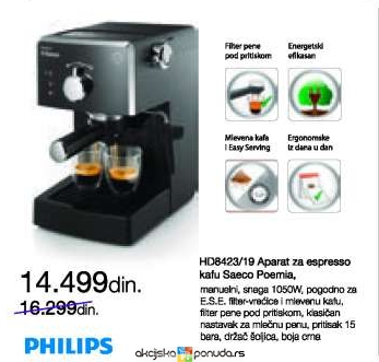 Aparat za espresso kafu Philips Saeco Poemia HD8423/19, Philips