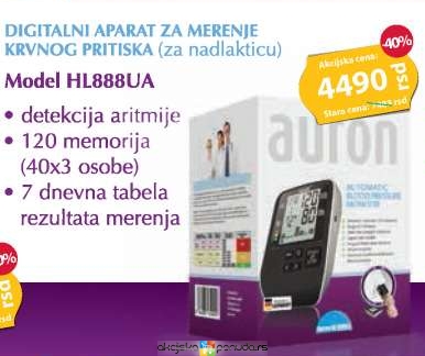 Digitalni aparat za merenje krvnog pritiska za nadlakticu Auron HL888UA, Auron