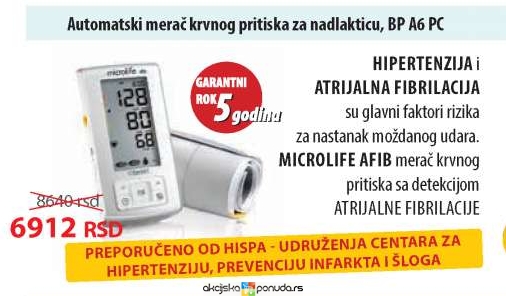 Aparat za merenje krvnog pritiska za nadlakticu Microlife BP A6 PC, Microlife