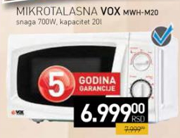 Mikrotalasna rerna Vox MWH-M20 snaga 700W, kapacitet 20l, Vox