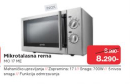 Mikrotalasna rerna Gorenje MO 17 ME, Gorenje