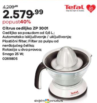 Cediljka za citruse Tefal, ZP3001, Tefal