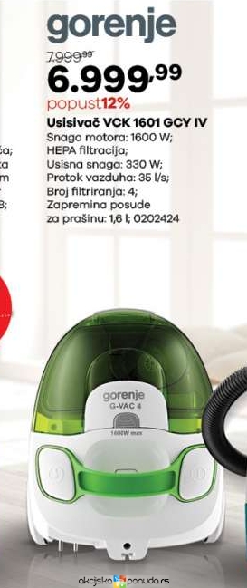 Usisivač Gorenje, VCK1601, Gorenje