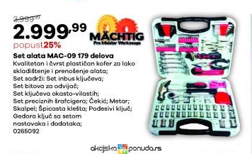 Set ručnog alata Machtig, MAC-09, 179 delova, Machtig alati