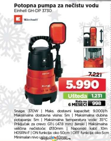 Potapajuća pumpa za nečistu vodu Einhell, GH-DP 3730, Einhell