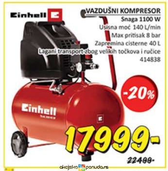 Vazdušni kompresor Einhell, 1100W, Einhell