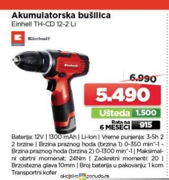 Akomulatorska bušilica Einhell, TH=CD 12-2 Li, Einhell