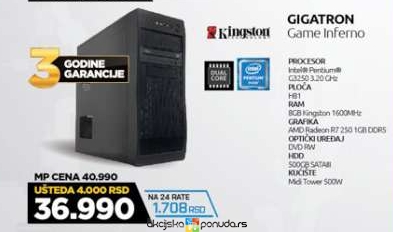 PC konfiguracija Game Infero Intel Pentium G3250 3,20GHz, Gigatron kompjuteri