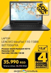 Lenovo IdeaPad 110-15BR laptop, Lenovo