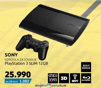 Sony PlayStation PS3 slim konzola za igranje, 12GB, Sony