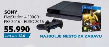 Sony PlayStation PS4 konzola 500GB + igrica PES2016 + igrica EURO2016, Sony