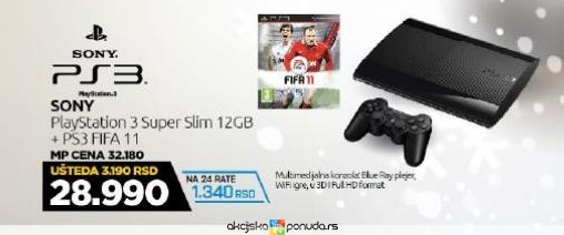 Sony PlayStation PS3 konzola Super Slim 12GB + PS3 FIFA 11, Sony