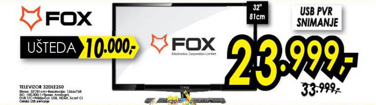 TV LED LCD Fox 32DLE250 ekran televizora od 32", 81 cm, Fox