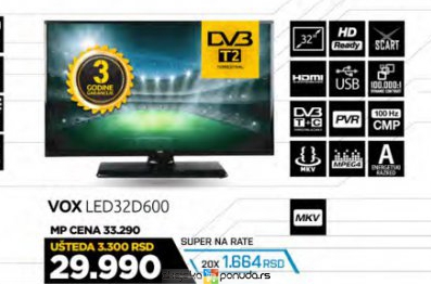 TV LED VOX 32D600 DV3 T2,